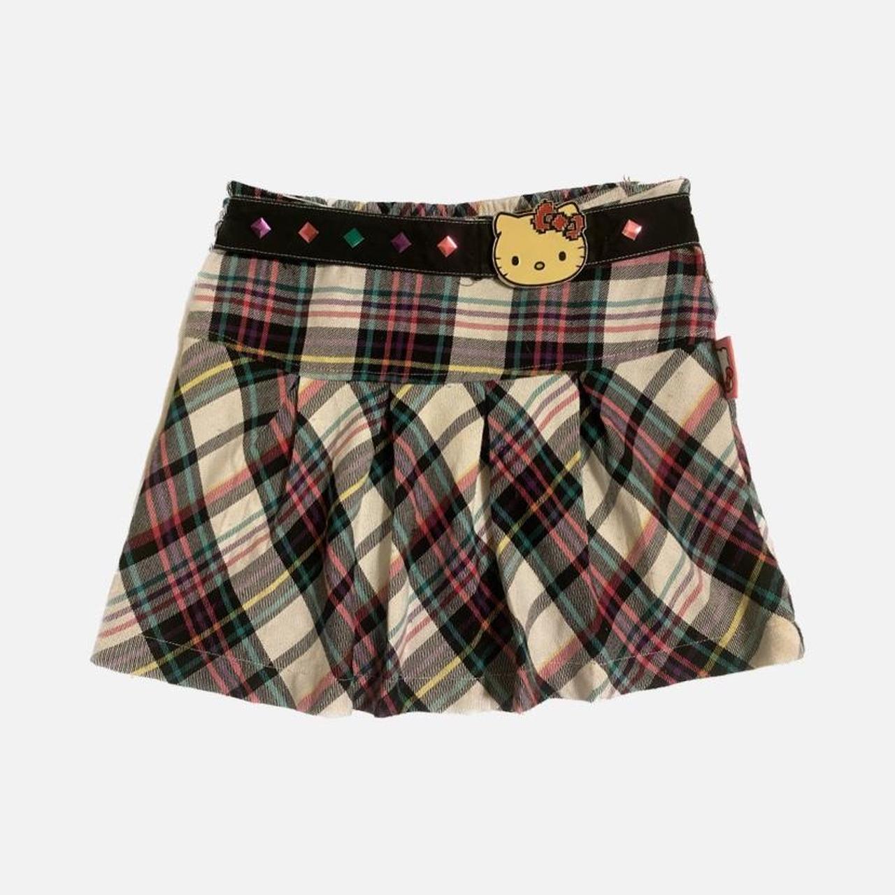 plad hello kitty skirt with a couple loose threads... - Depop