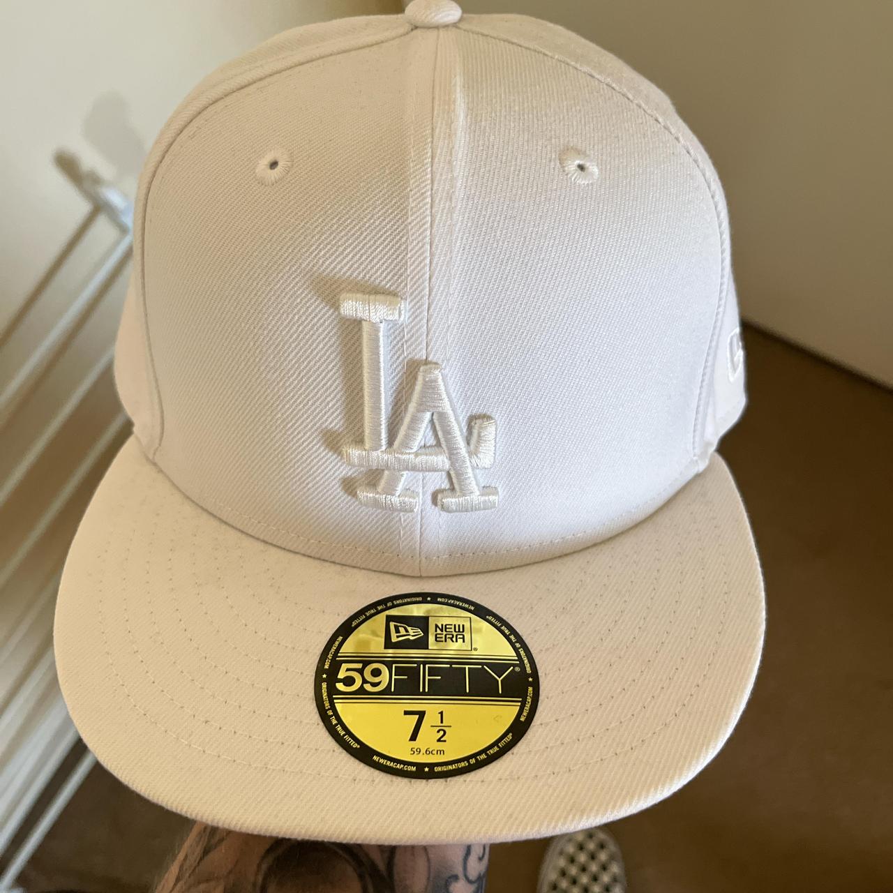 all white dodgers fitted hat size 7 1/2 #newera... - Depop