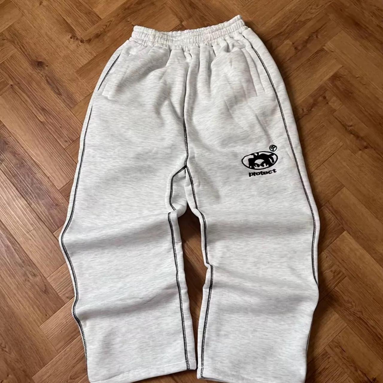 Grey and Black Protect sweatpants Baggy y2k fit Lmk... | Depop