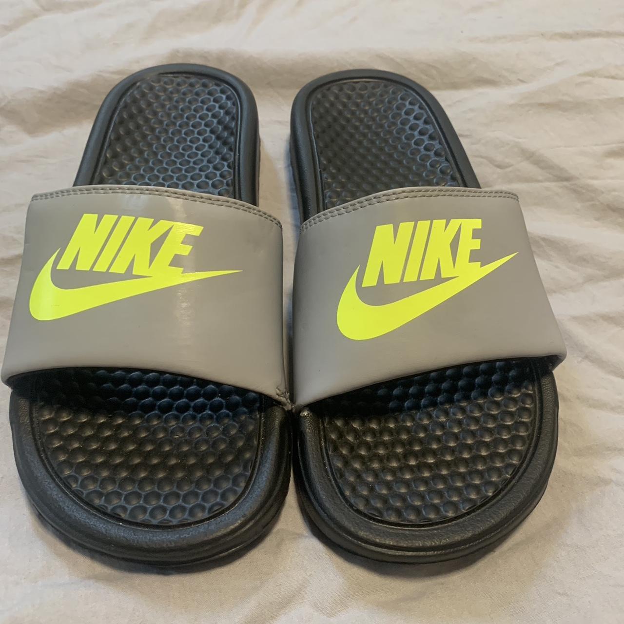 Nike Grey and Green Slides | Depop