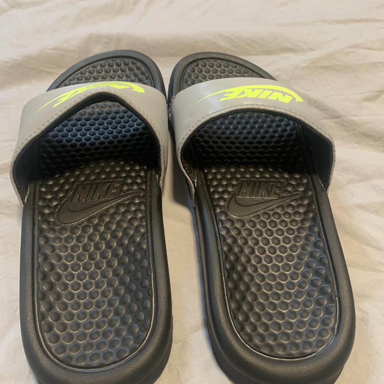 Nike Grey and Green Slides | Depop