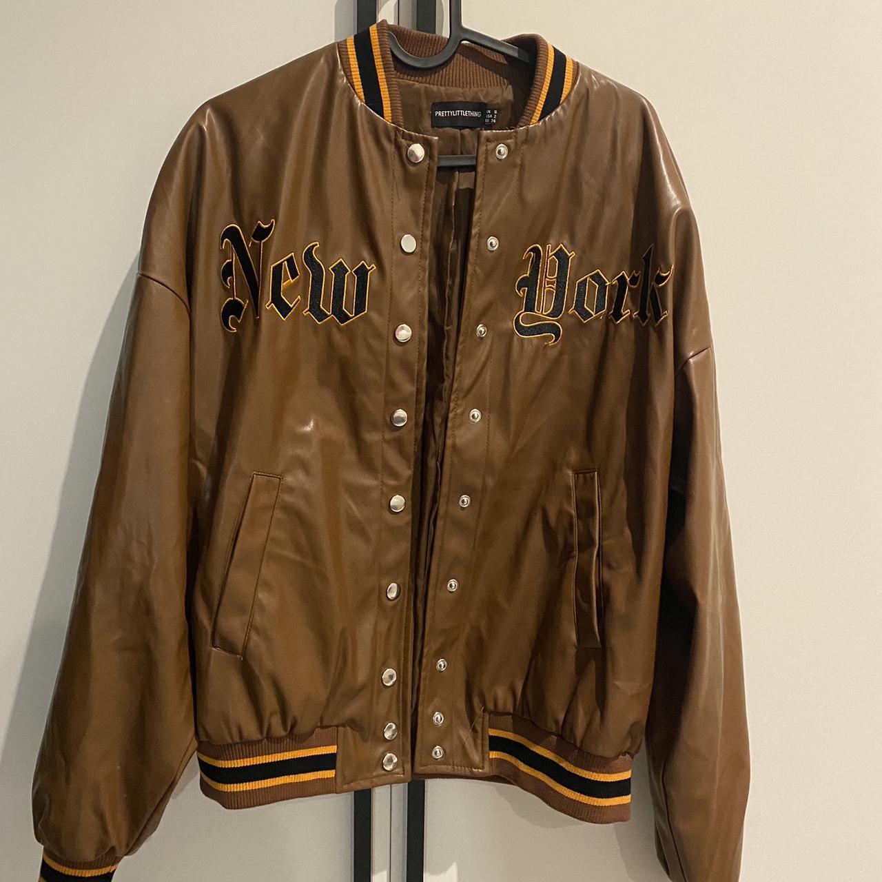 Pretty little thing brown leather jacket Size... - Depop