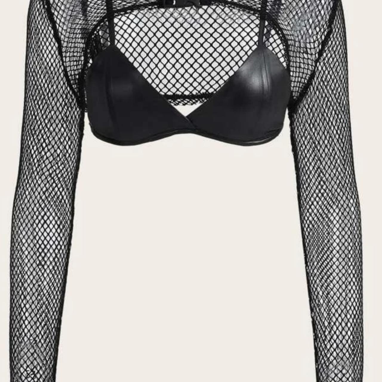 Black Icon Super Crop Fishnet Sheer top with Cami... - Depop