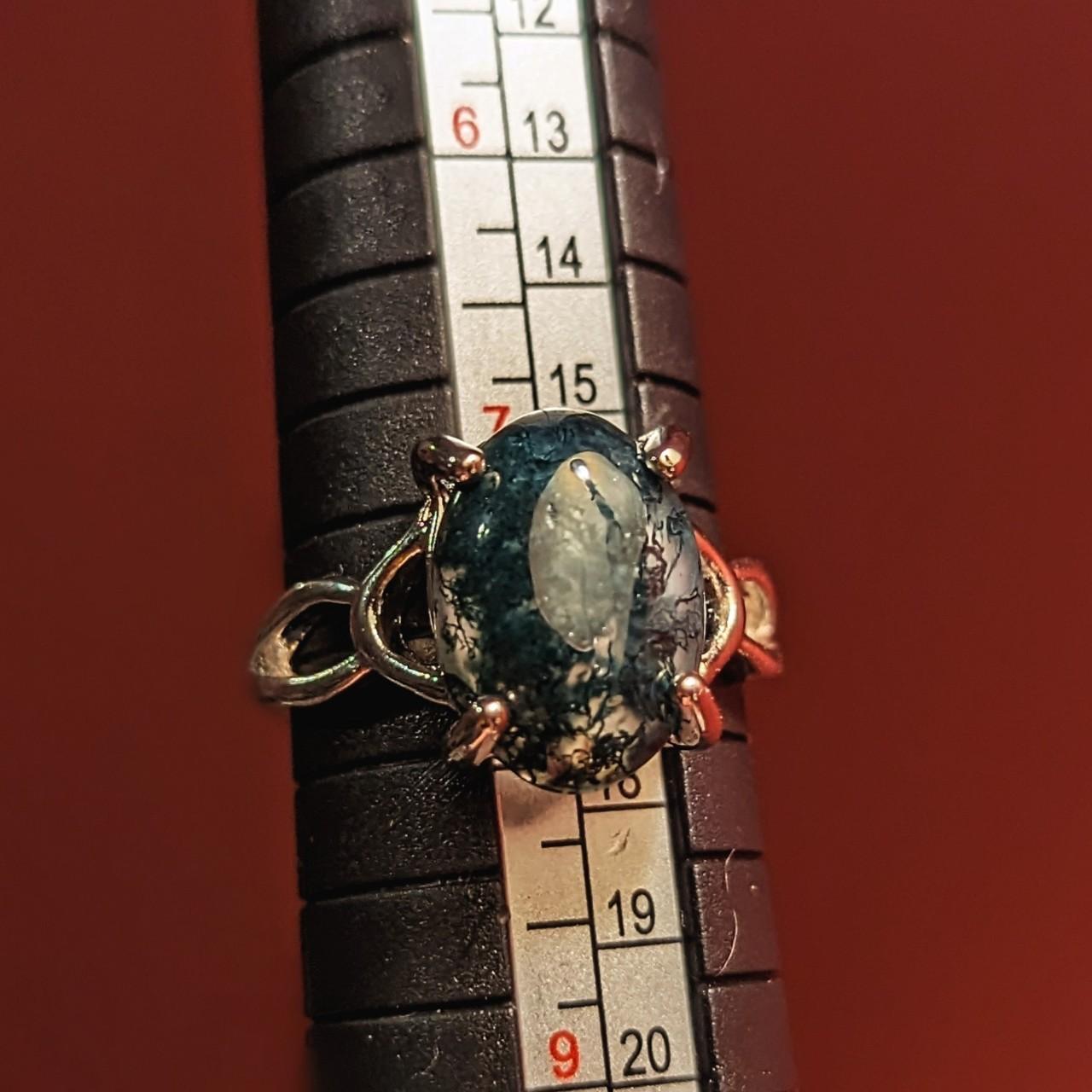 Earthy fairycore silver crystal ring, moss agate,... - Depop