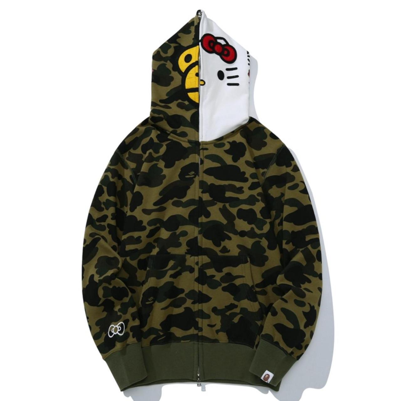 BAPE x Hello Kitty green and white camo hoodie... | Depop