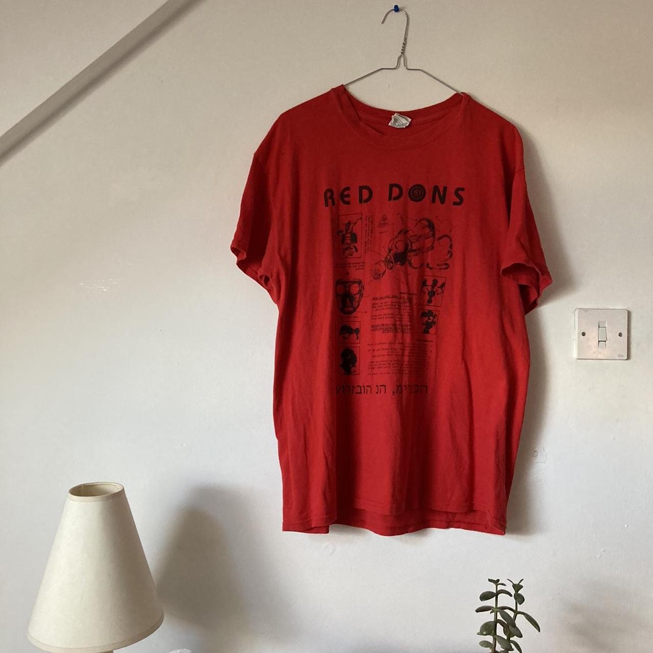 RED DONS LARGE RED COTTON GILDAN TEE with technical... - Depop
