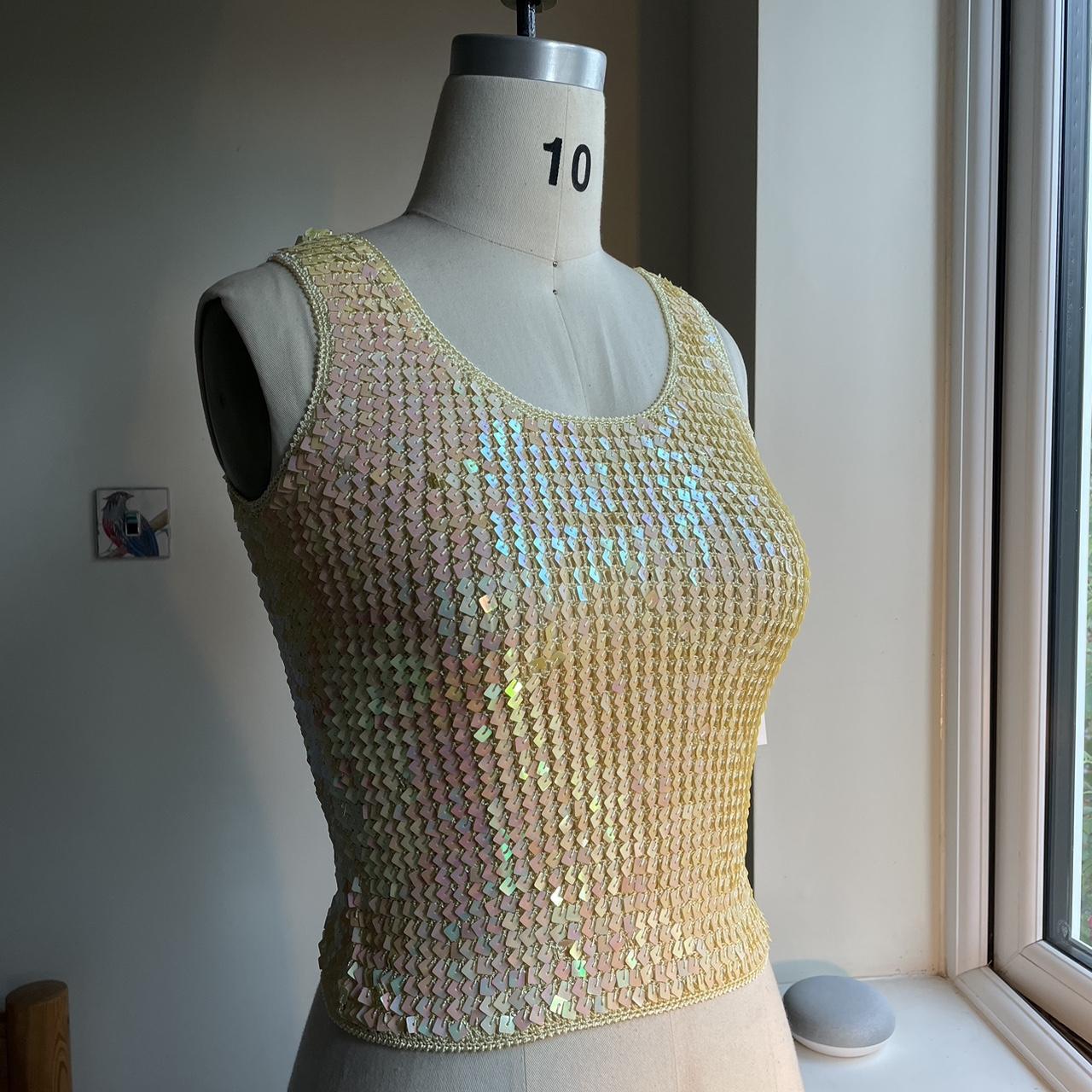 Gorgeous sequin rave vest top in holographic yellow... | Depop