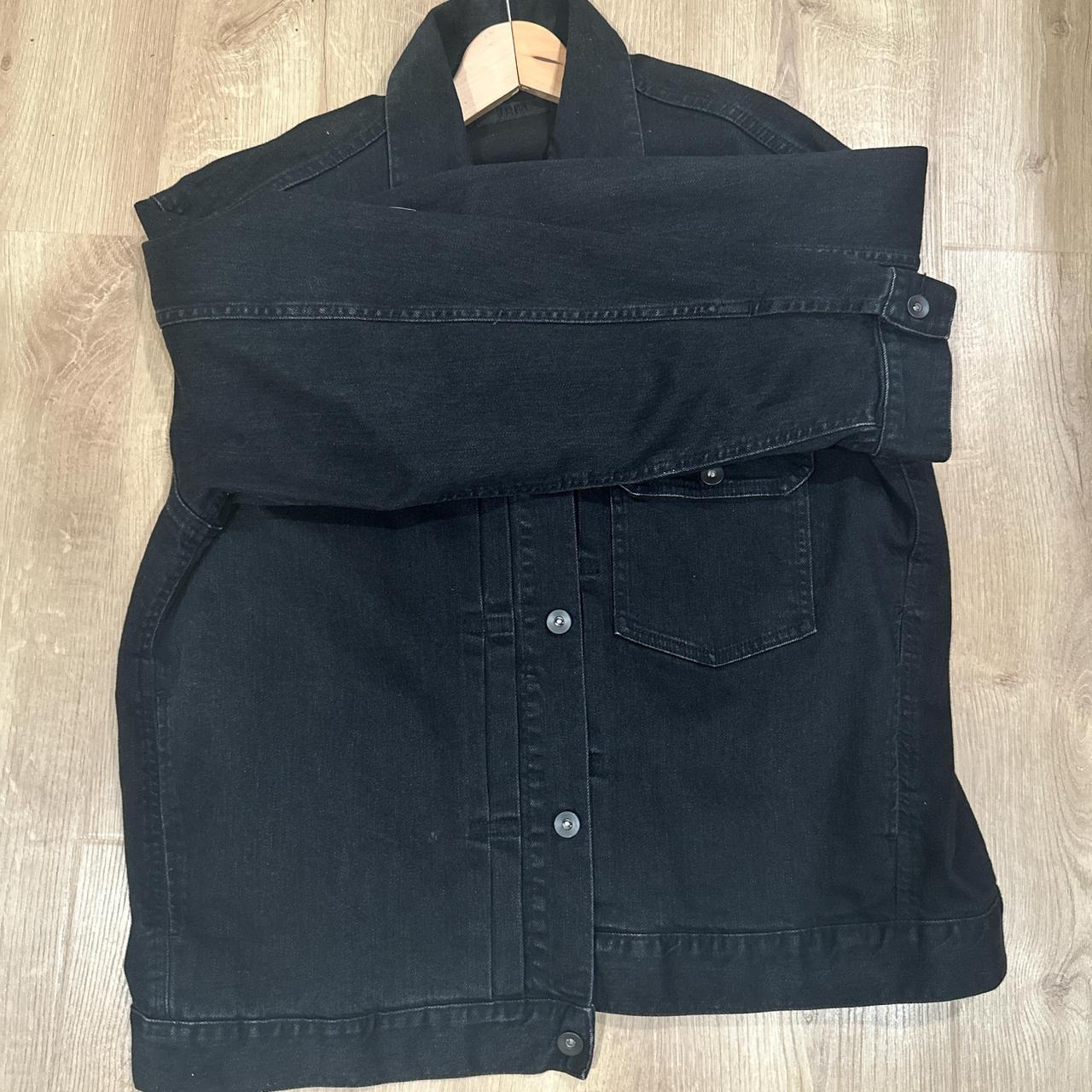 BLACK UNIQLO DENIM JACKET WORN ONCE PRICE... - Depop