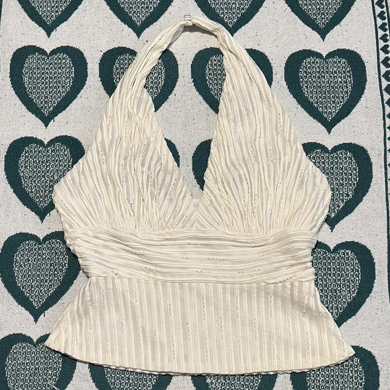 💛🤍 Cache Beaded Top crop neck tie top zip up... - Depop