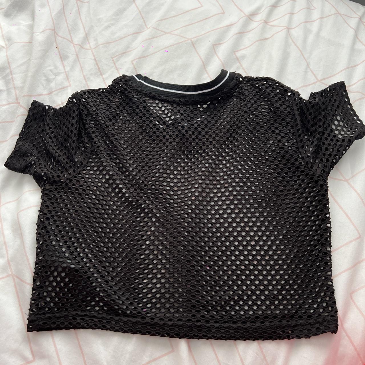 Top shop black mesh cropped top with short sleeves - Depop