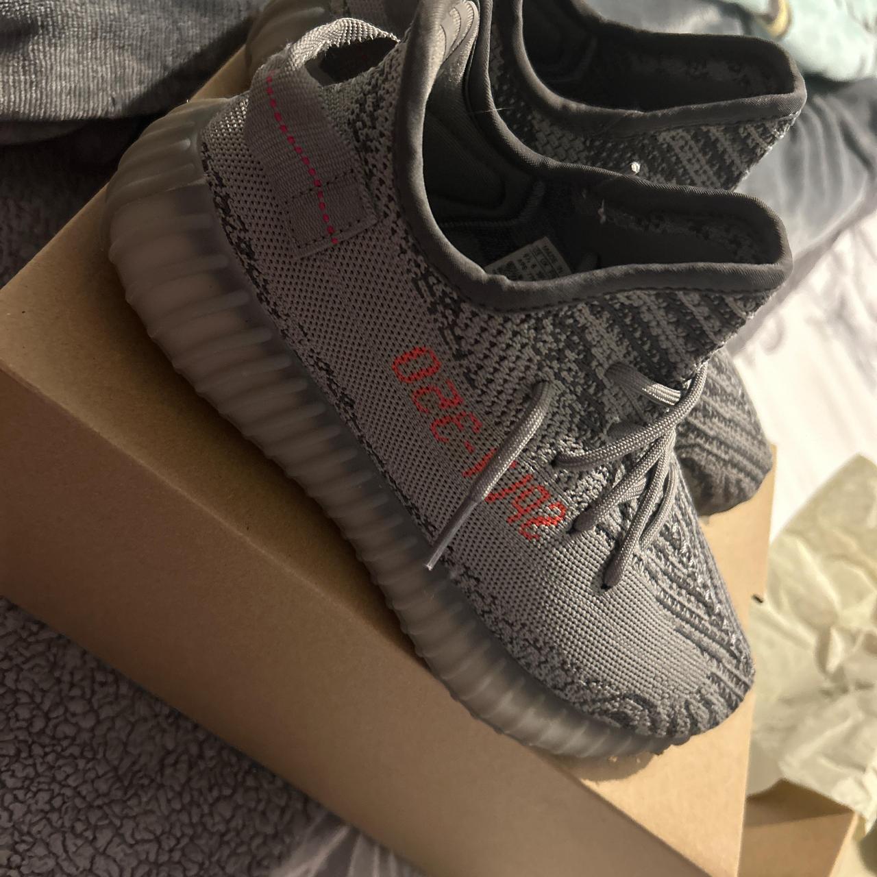 Grey and orange yeezys. Size 6. Worn once. Bought... | Depop