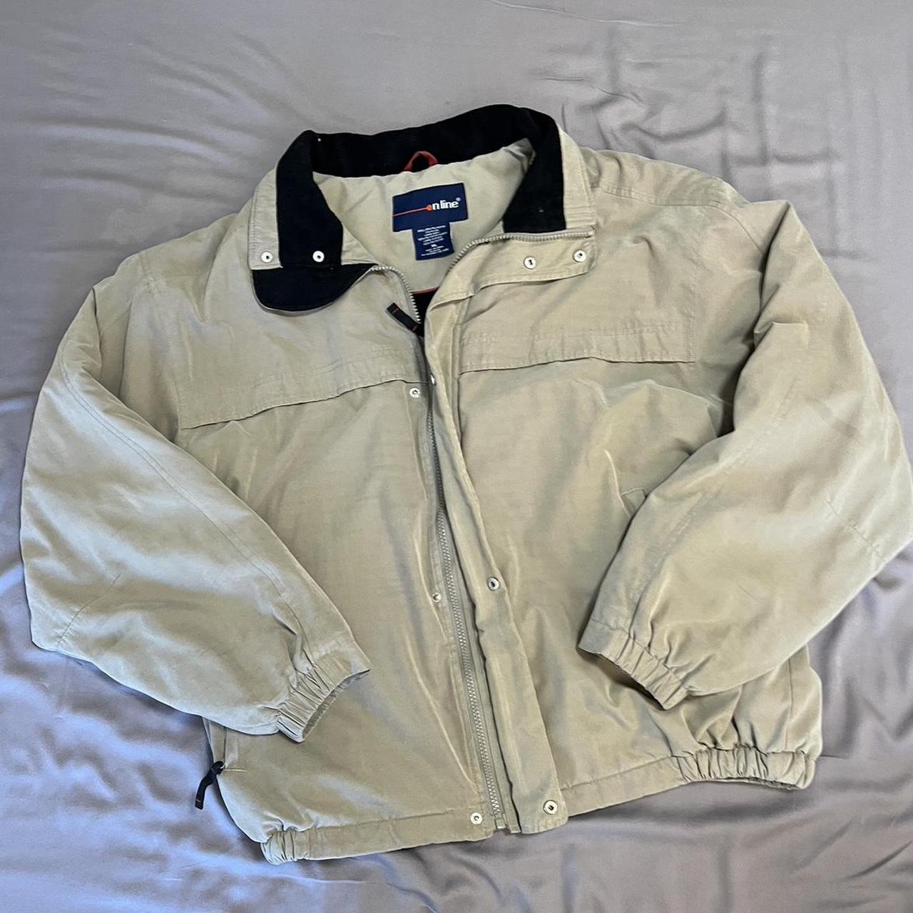 light tan bomber jacket. tagged as xl but fits like... - Depop