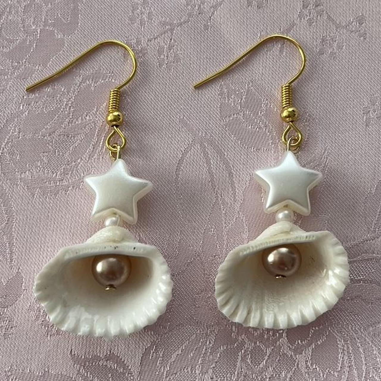 Faux pearl and star shell dangly earrings. Approx.... - Depop