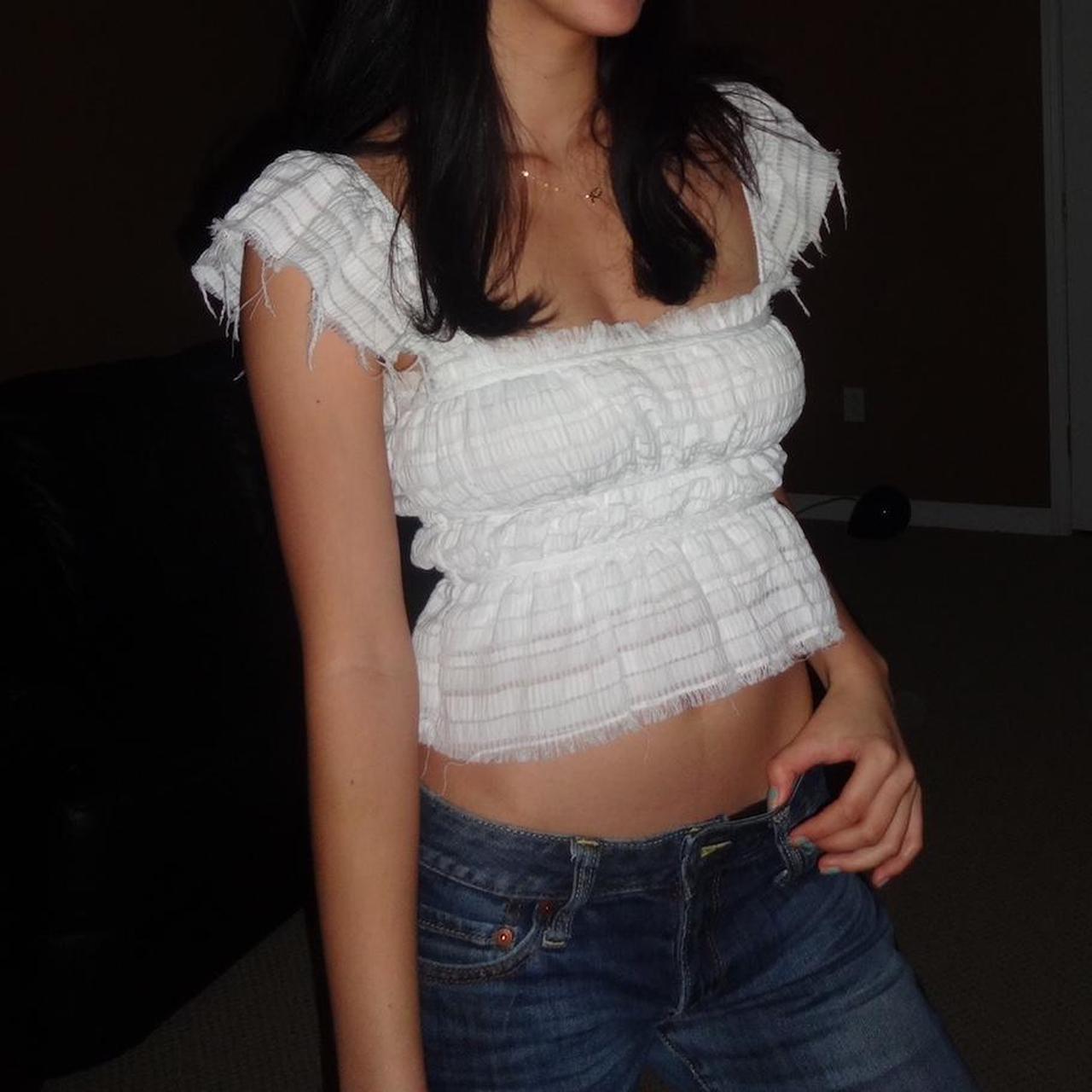 Cute White Crop Top With Ruffles On The Shoulders Depop