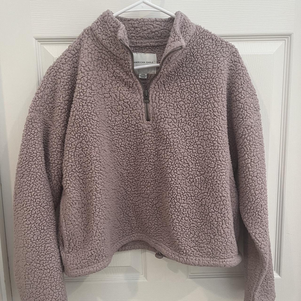 american eagle sherpa cropped sweatshirt - size... - Depop