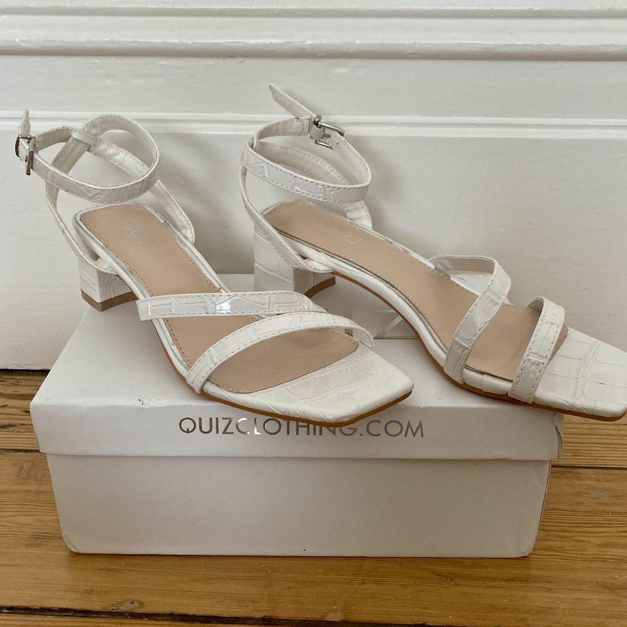 Gorgeous White ankle block heal sandals size UK... - Depop