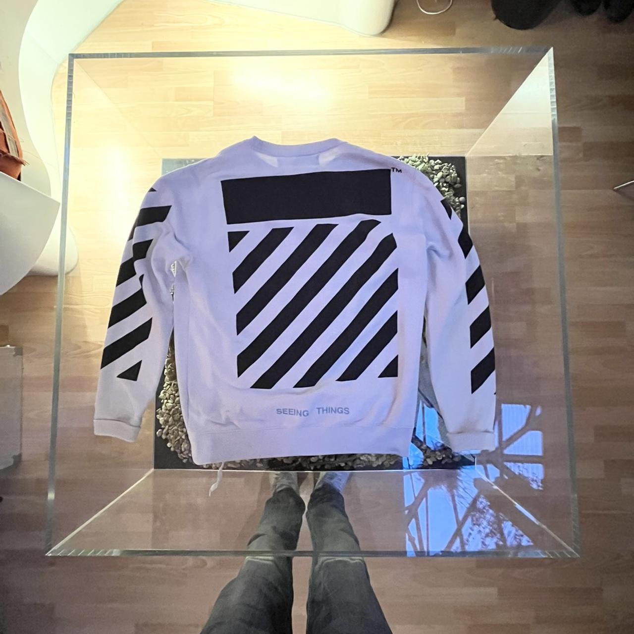 Off white jumper White and black crewneck 8/10... - Depop