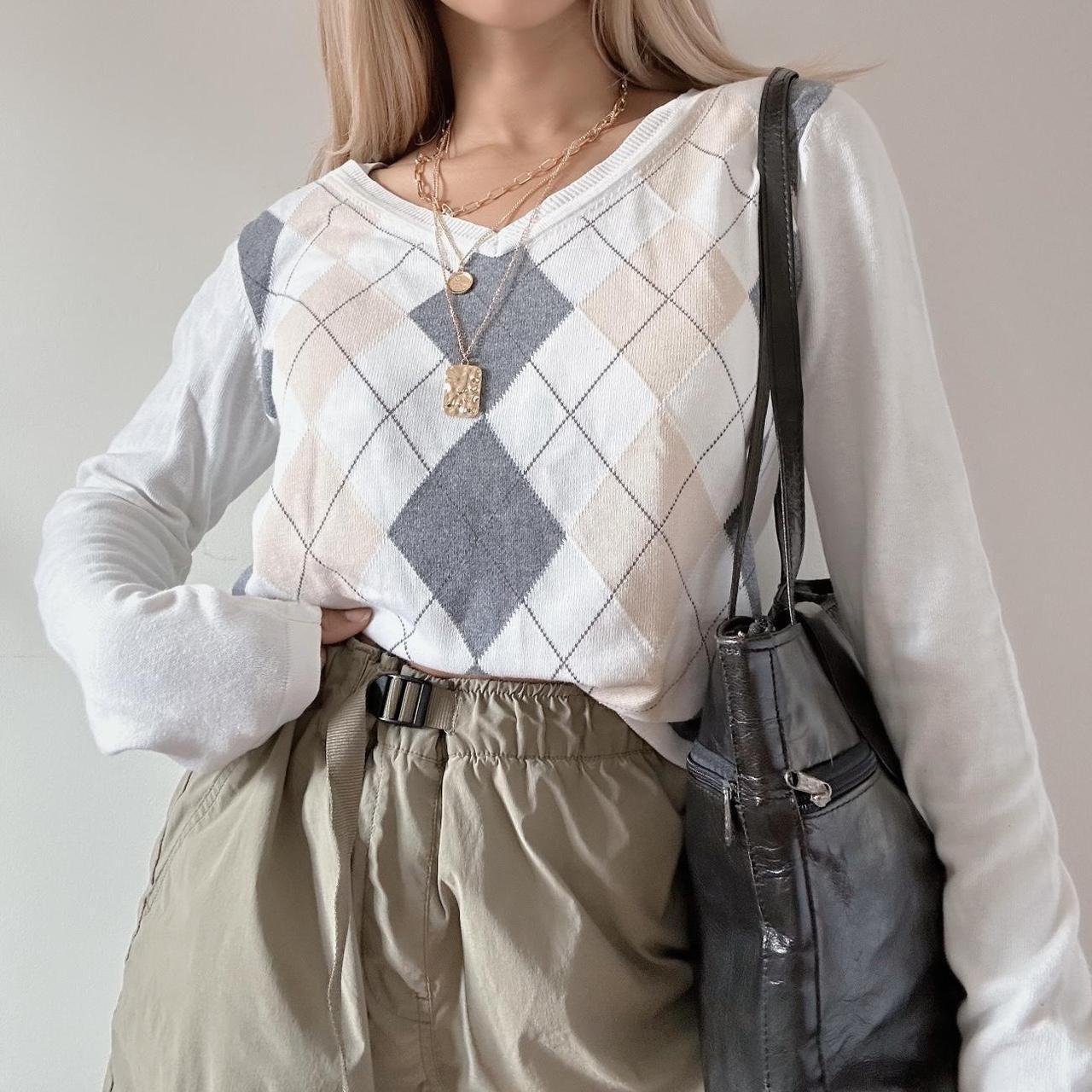 Y2K vintage soft girl argyle print downtown girl... - Depop