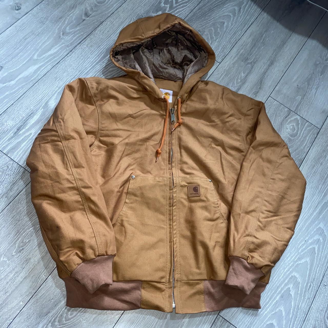 Rework Hooded Carhartt Jacket Beige •Premium... - Depop