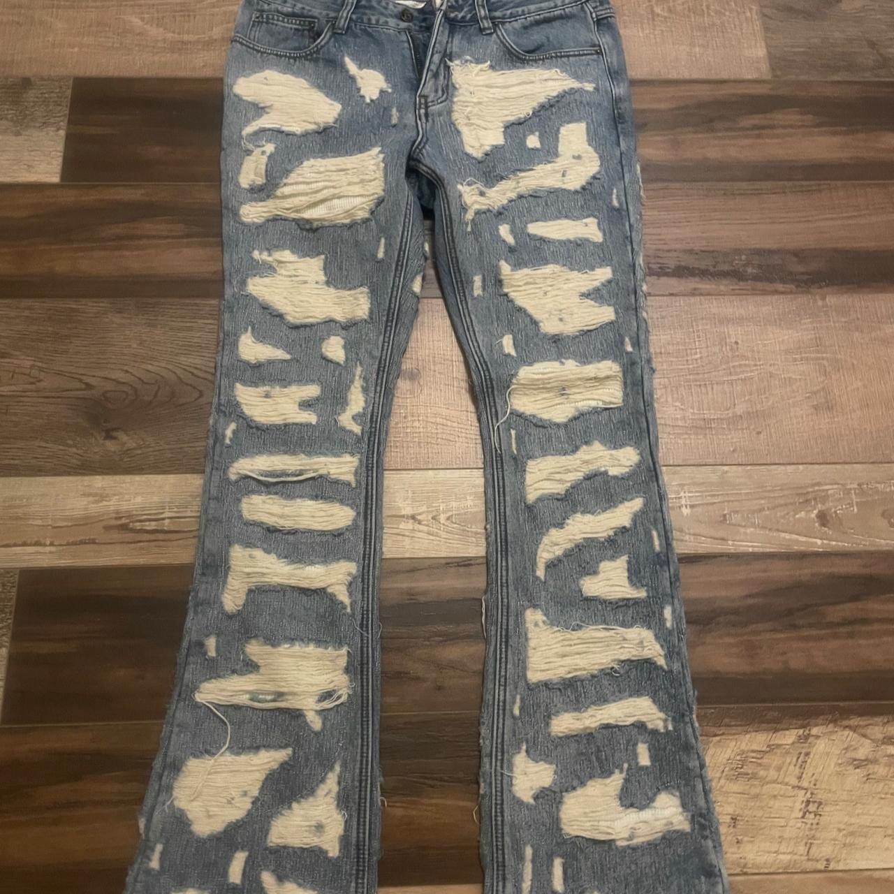 Hand Made Rust Red Tag Denim Pants Distressed... - Depop