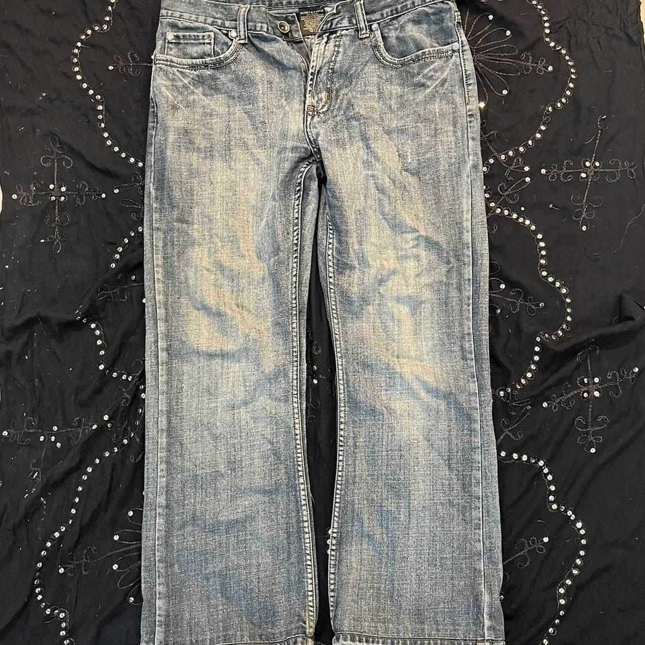 Helix relaxed boot cut jeans with distressed crosses... - Depop