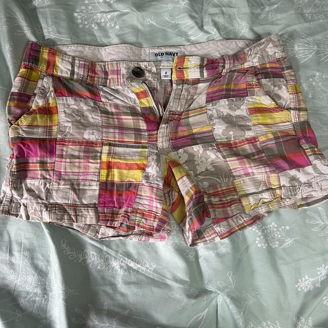 low rise 2000s patchwork shorts old navy - Depop