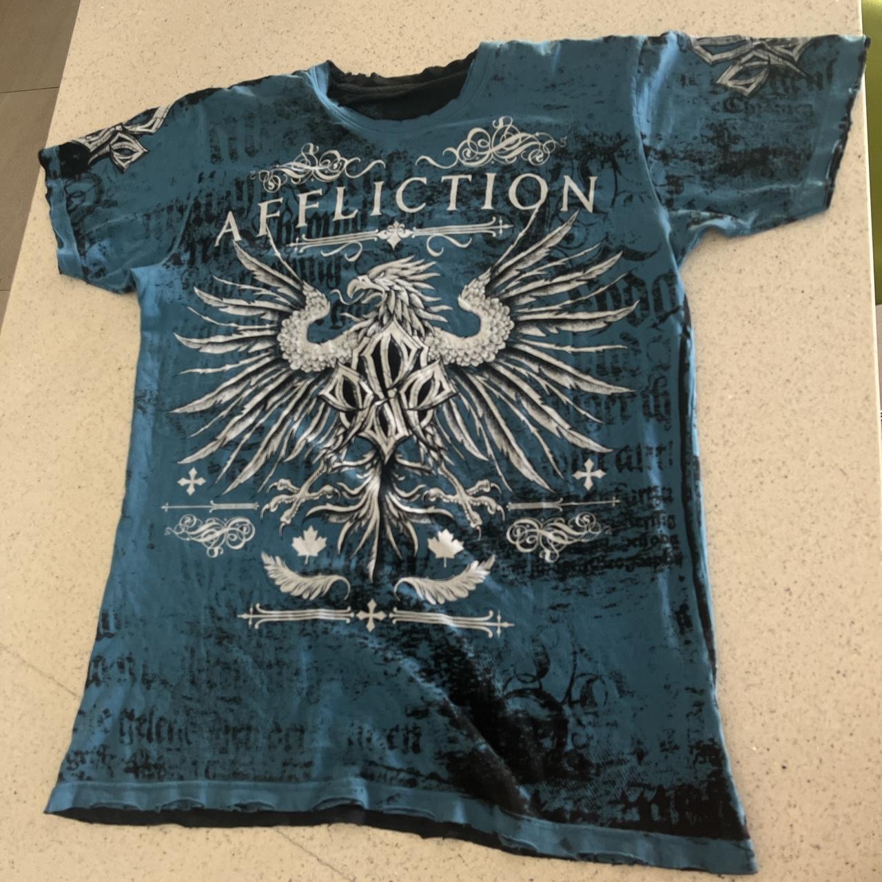 Affliction Blue Reversal tee shirt XL Has been worn... - Depop