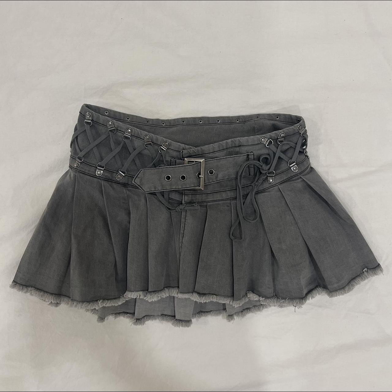 Dolls Kill Mini Skirt -Grey Colored -Laced and Metal... - Depop