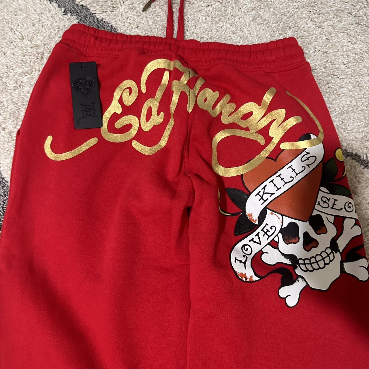 y2k flared ed hardy sweats new with tags the print... - Depop
