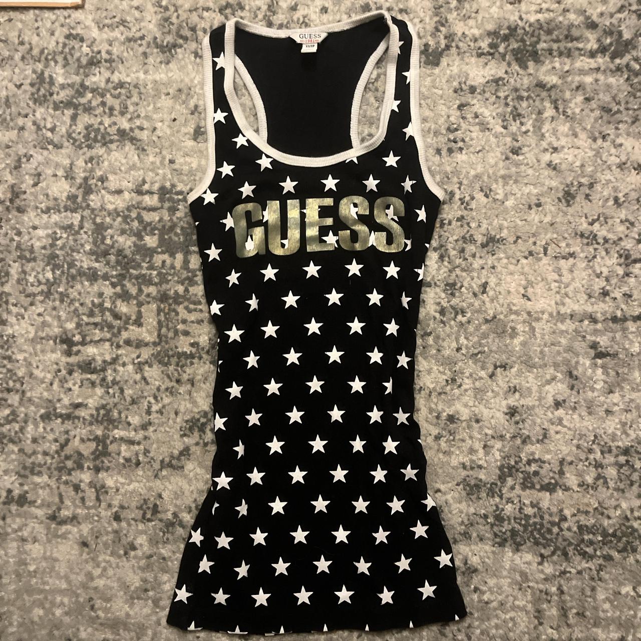 Guess logo black tank with white stars | Depop