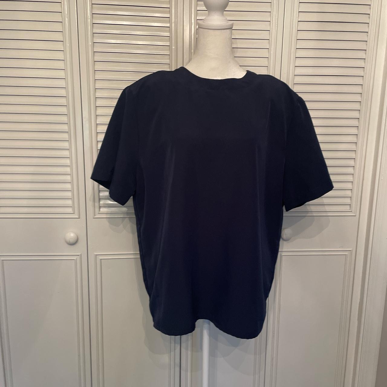 #Jordan Navy blue polyester blouse, size 16 - Depop