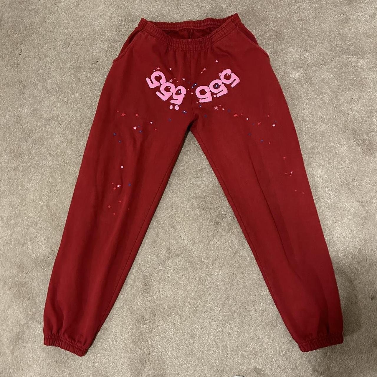 sp5der worldwide red angel sweat pants!! small... - Depop