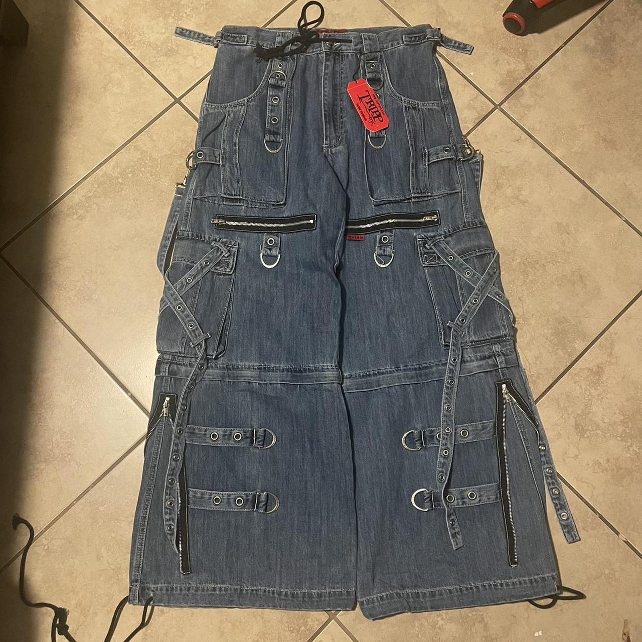 DEADSTOCK BLUE X STRAP TRIPP NYC BLUE JEANS SIZE... - Depop