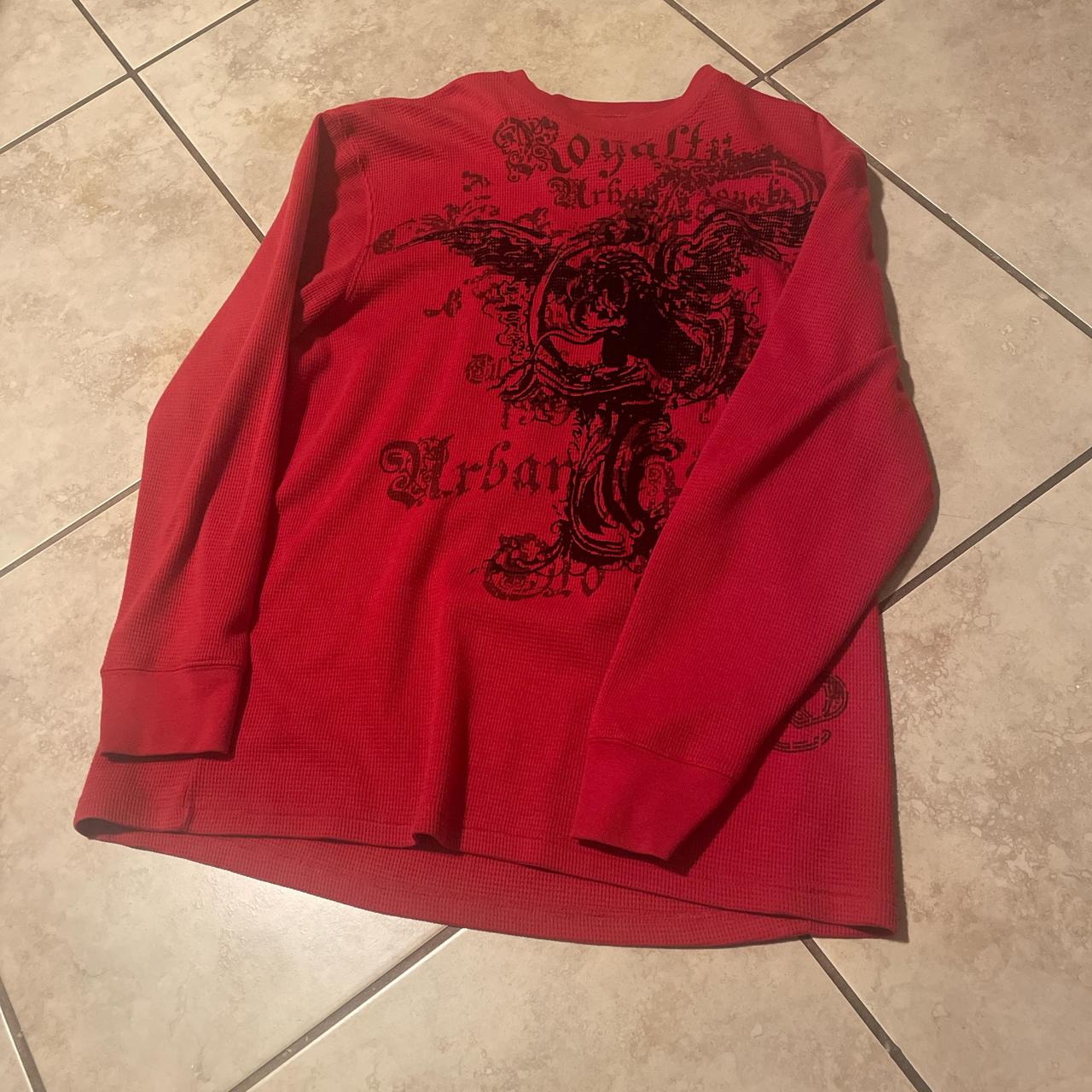 Y2K old skool red affliction design thermal size M... | Depop