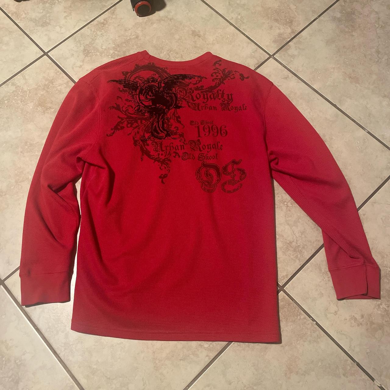 Y2K old skool red affliction design thermal size M... | Depop