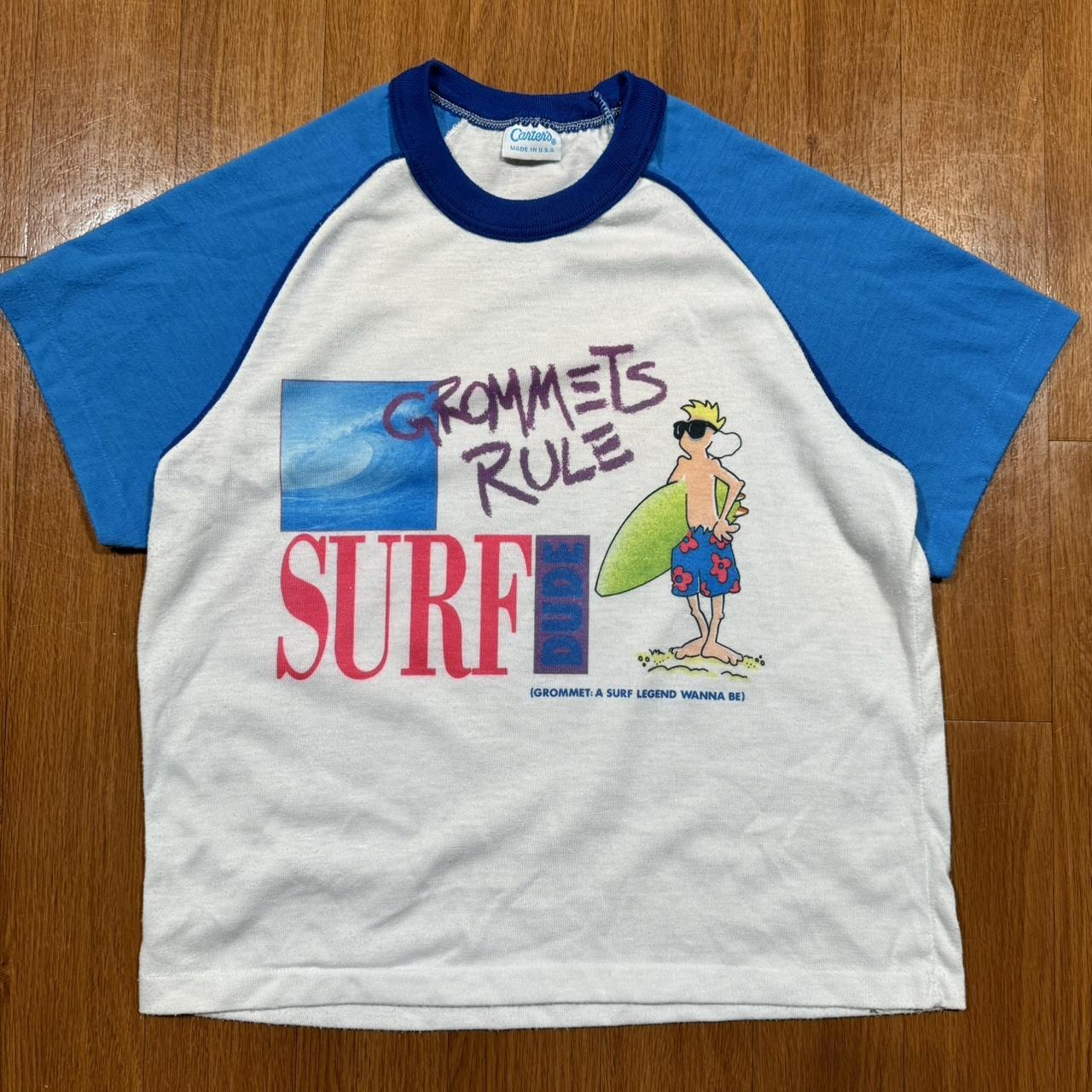 Vintage 80s Surfing Grom Women’s Baby Tee Excellent... - Depop