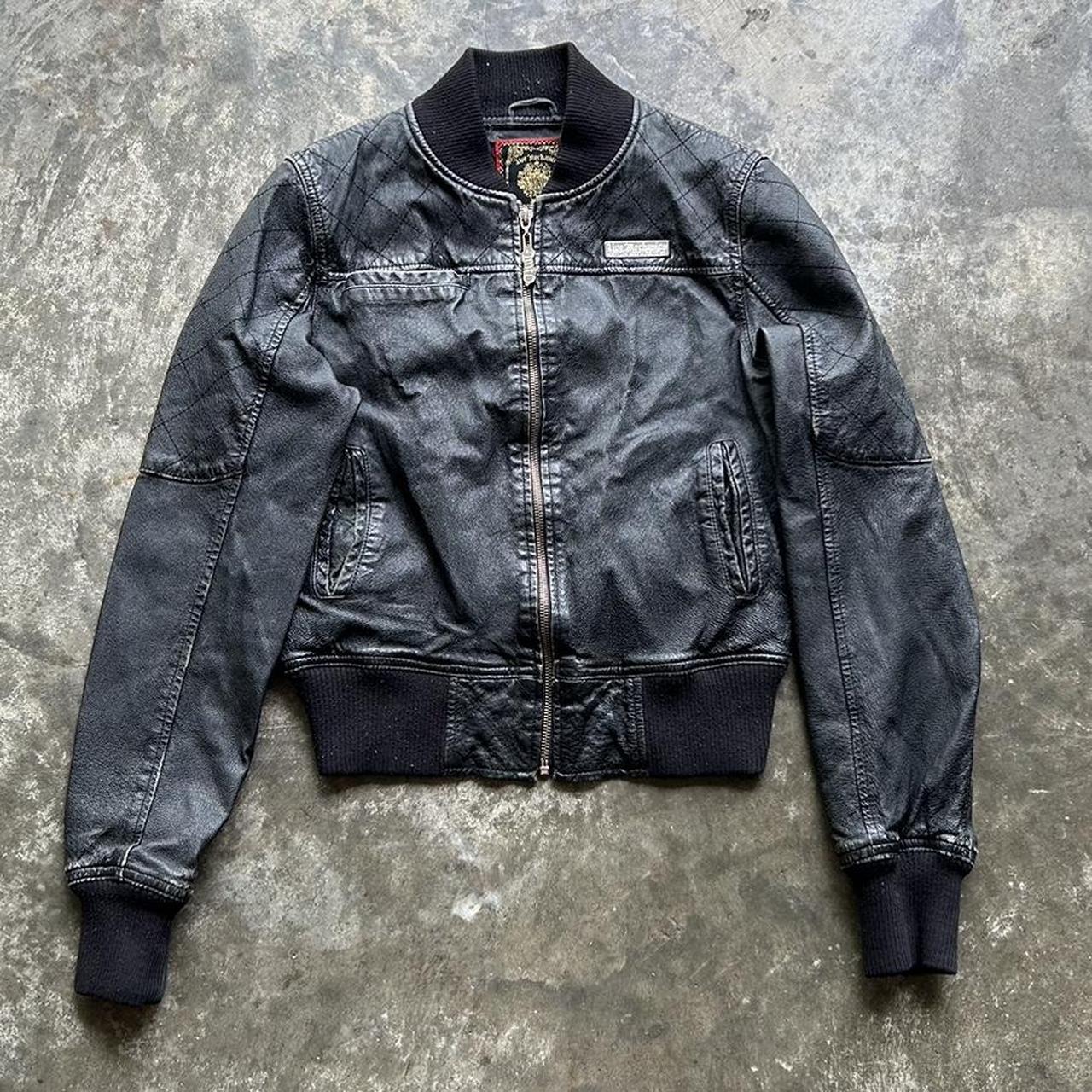 Vintage Y2K leather bomber jacket size L #2000s... - Depop