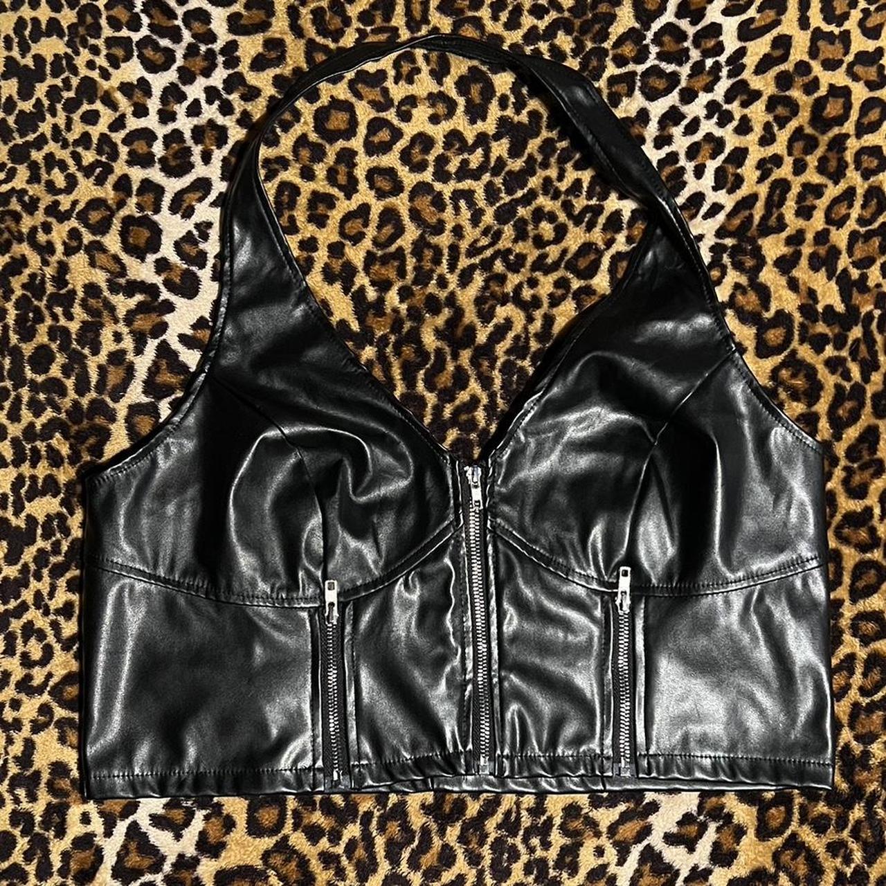 Black leather top with zippers No Brand Size XL - Depop