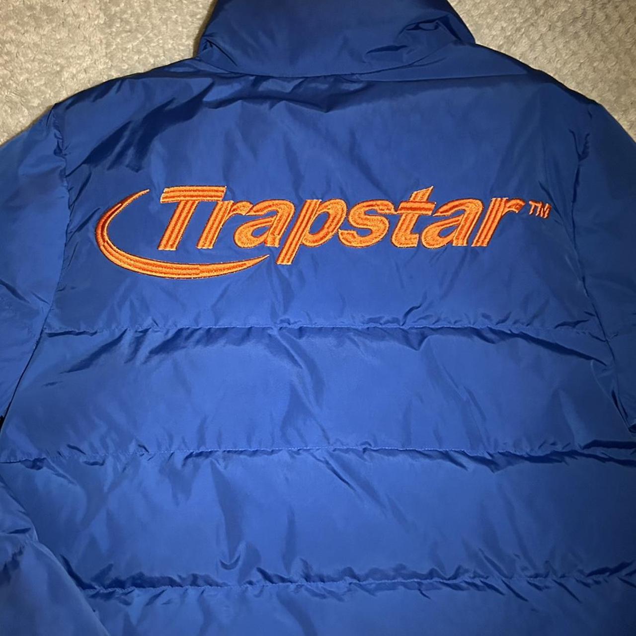 Trapstar puffer coat dark blue/orange. Size... - Depop