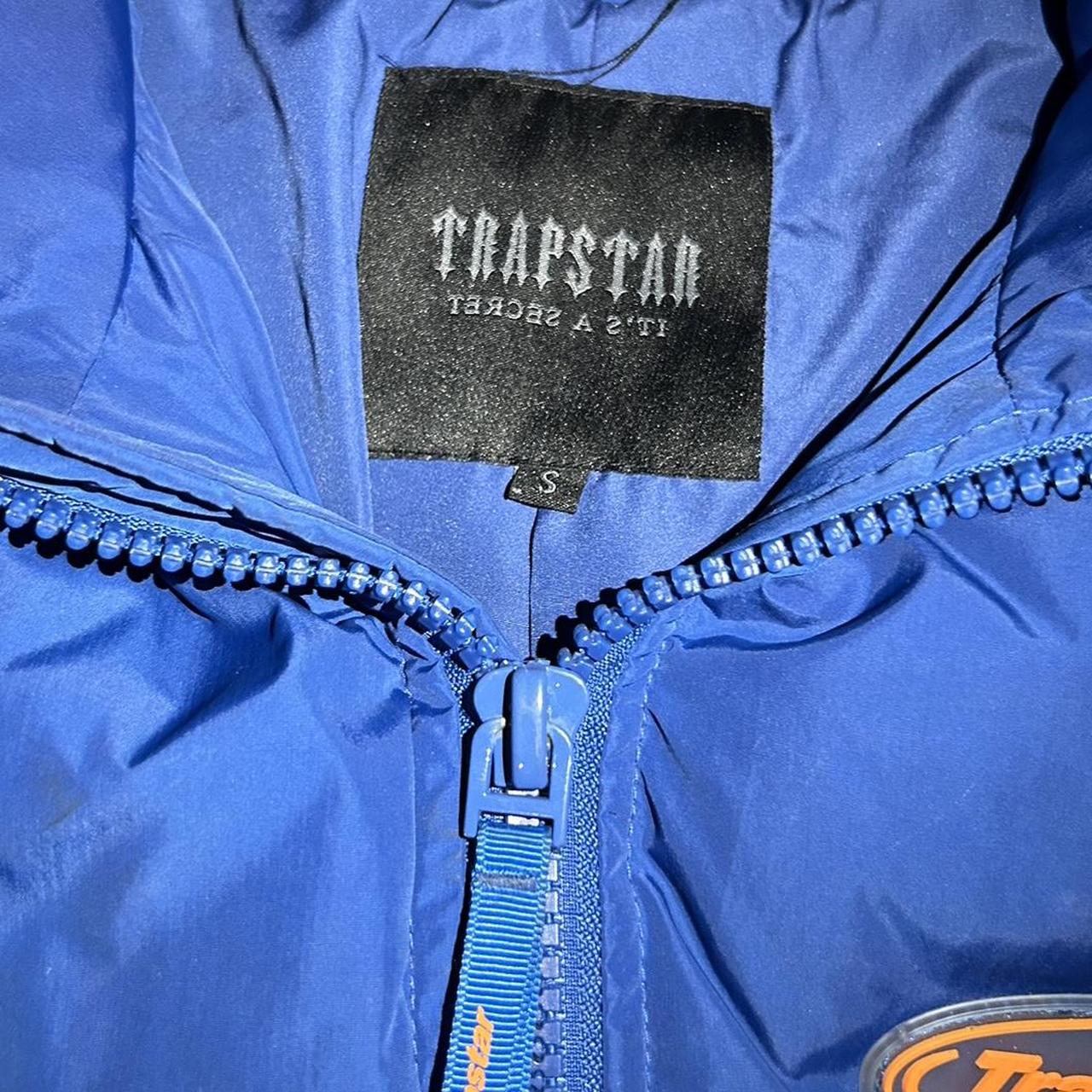 Trapstar puffer coat dark blue/orange. Size... - Depop