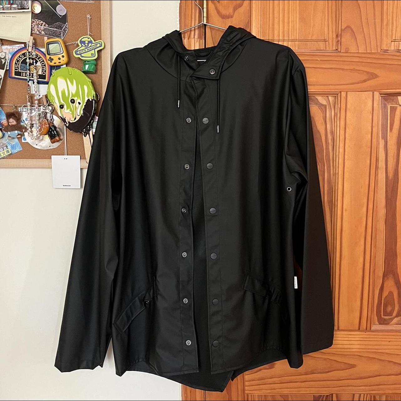 RAINS Black Rain Jacket Size Medium Only worn a... - Depop