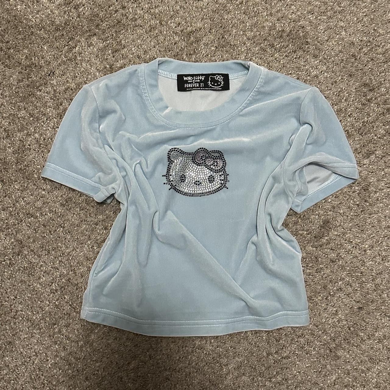 light blue hello kitty sanrio cropped top shirt... - Depop