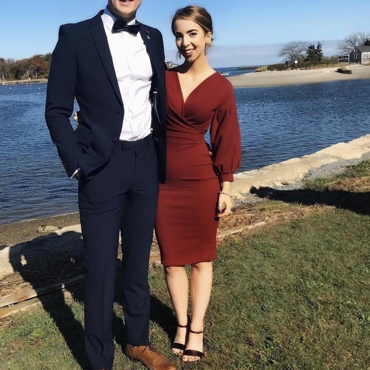 Femme luxe maroon red dress Size 6 Worn once as... - Depop