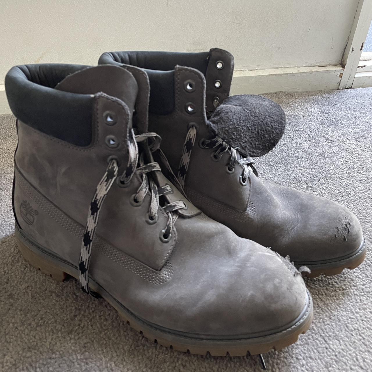 Leather, grey, winter, thick lace timbs (I love... - Depop