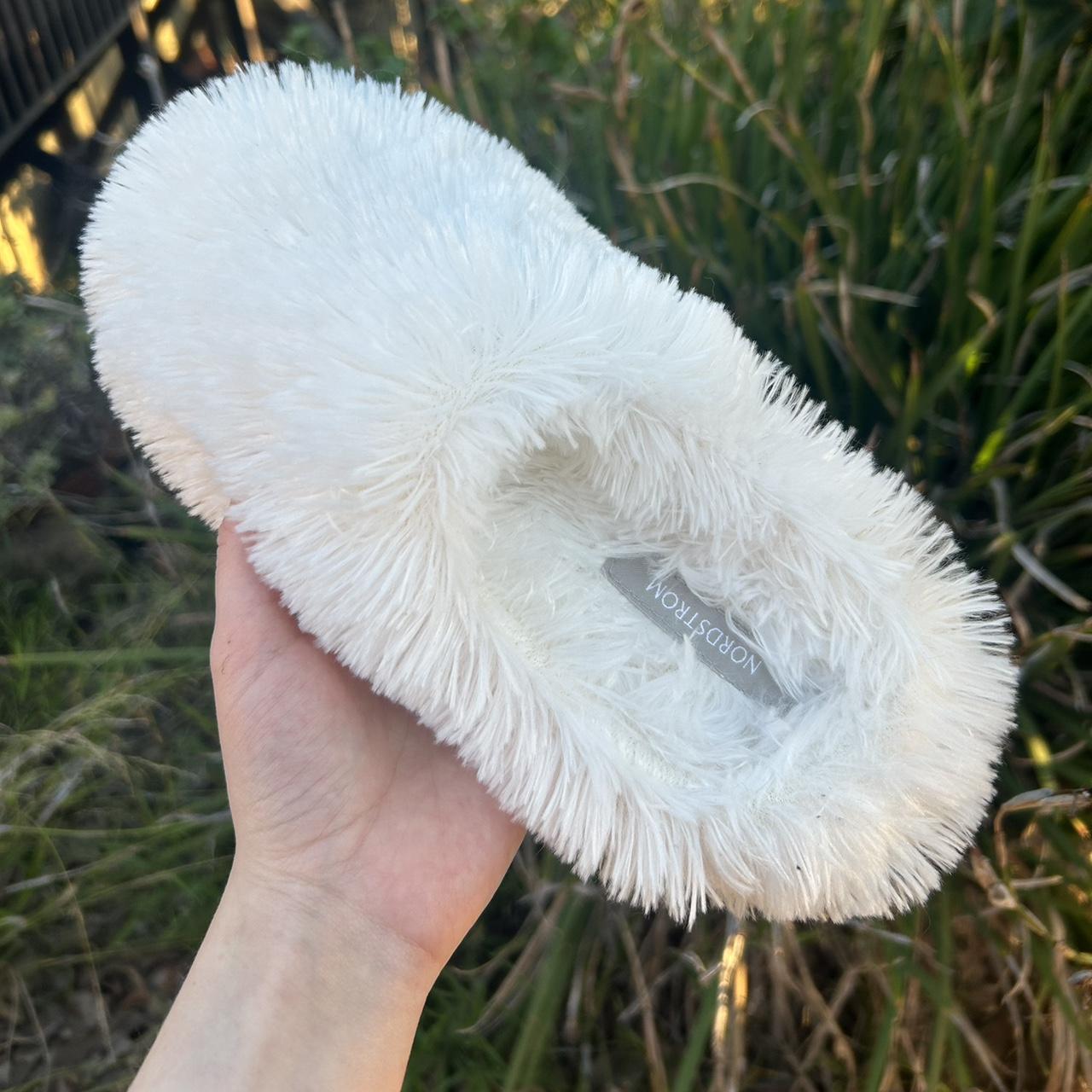 Nordstrom white fluffy slippers - Depop