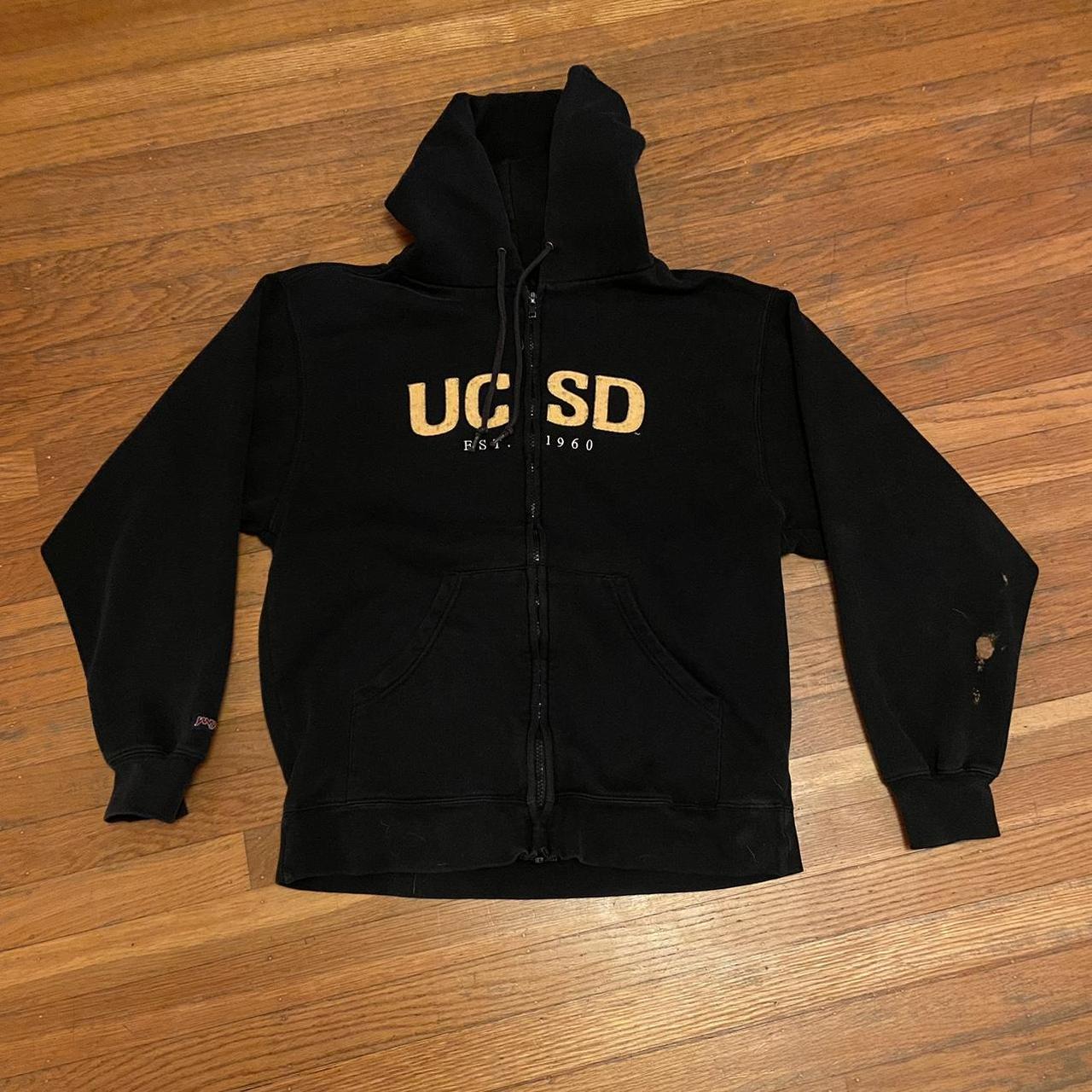 Vintage jansport black zip up UCSD drawstring size... - Depop