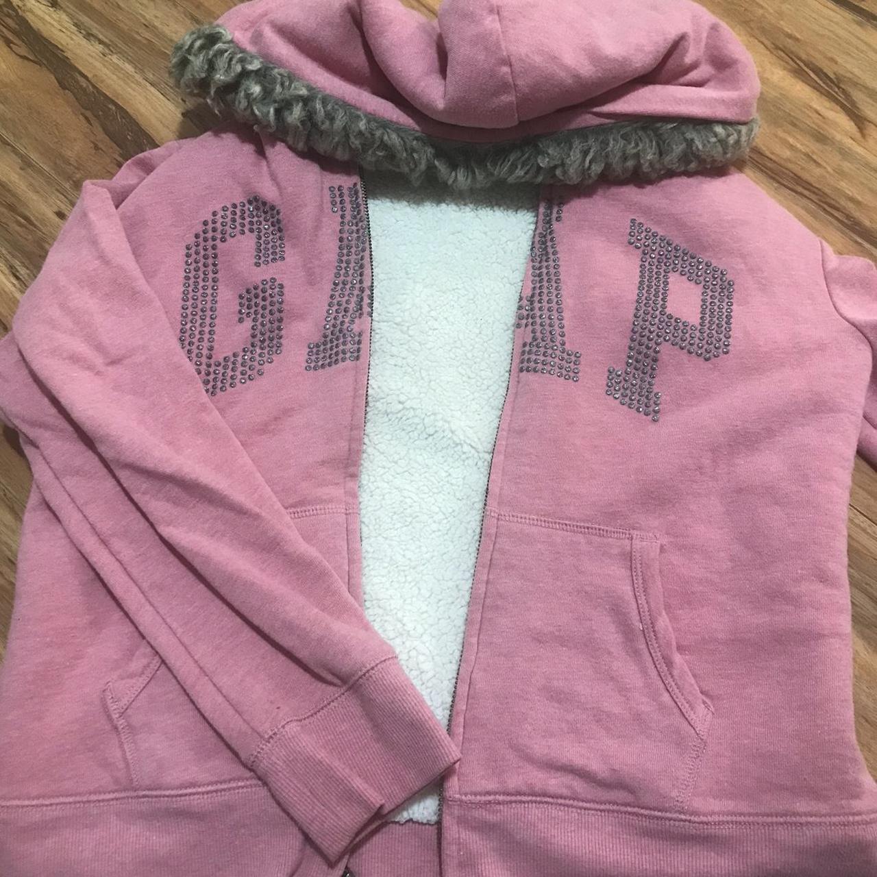 pink gap hoodie zipup with rhinestone good... - Depop