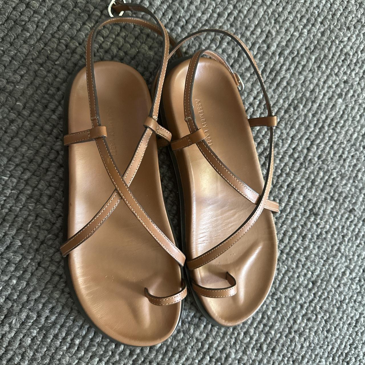 Current assembly label Hilary brown sandals leather... - Depop