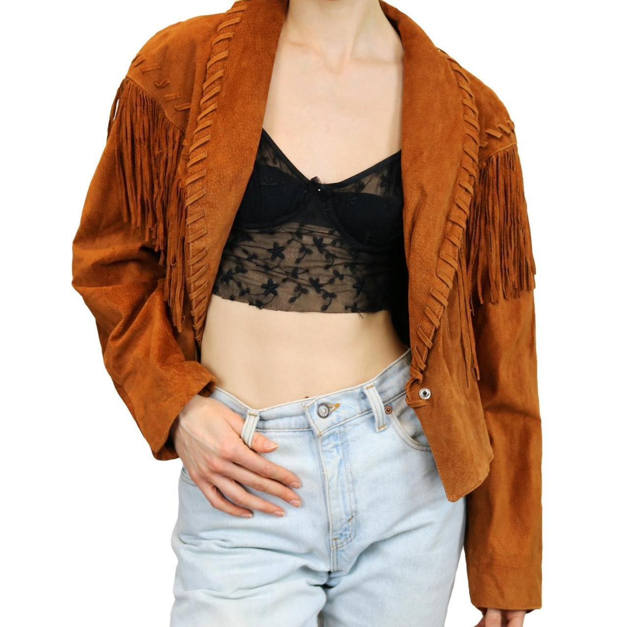 vintage 100% leather jacket. western brown suede... - Depop