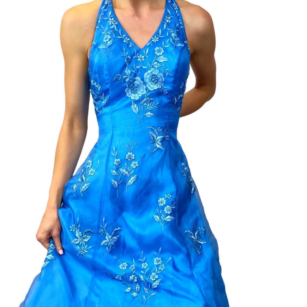 vintage bright blue formal prom homecoming dress.... - Depop